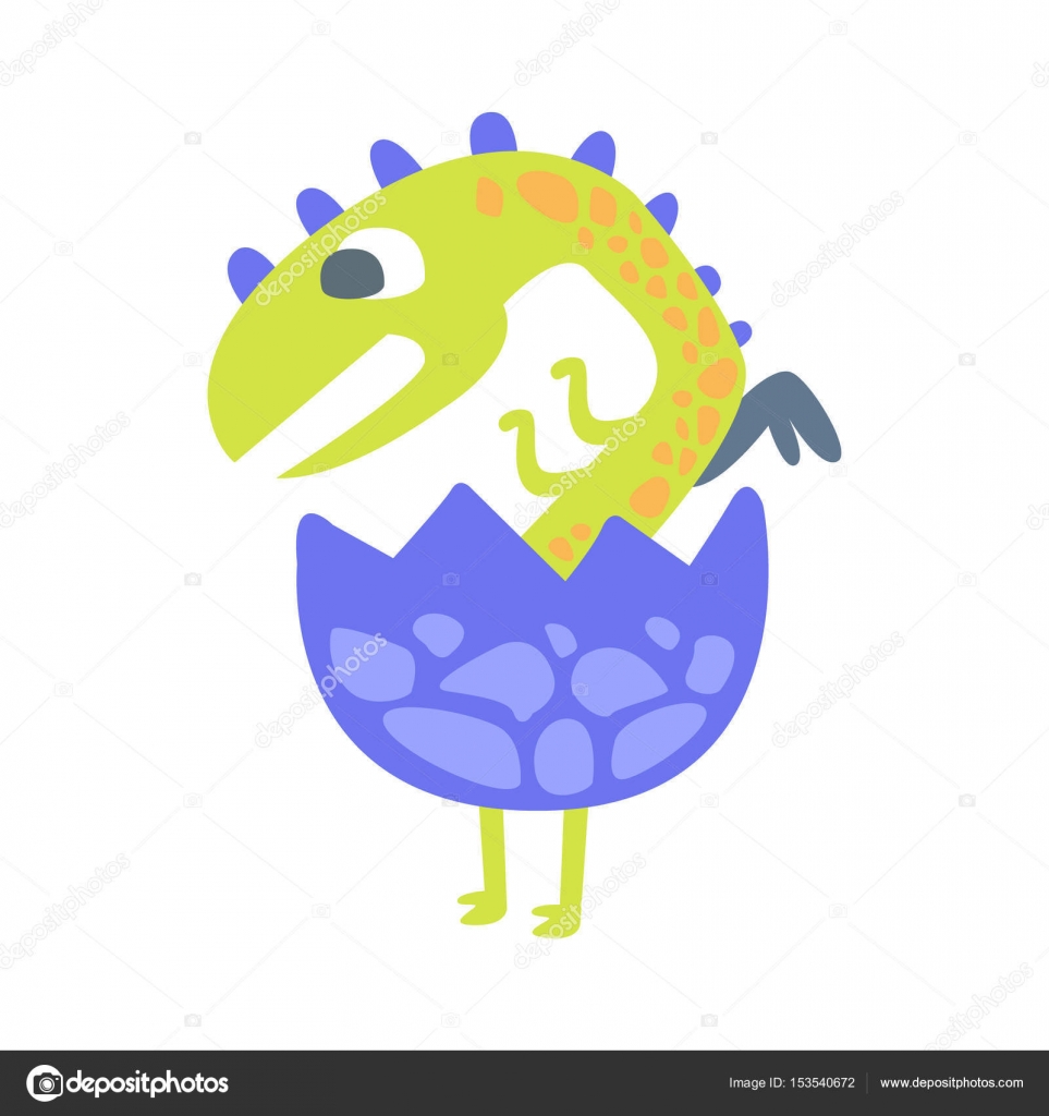 Cute baby dinosaur hatching. Prehistoric animal character colorful ...