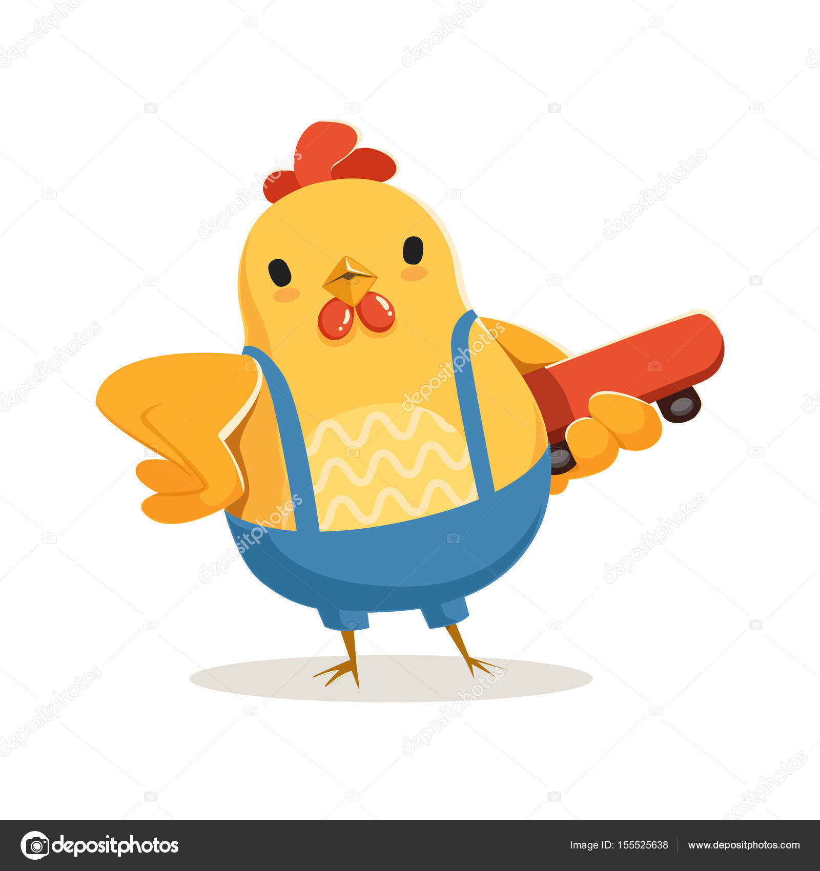 Funny cartoon chicken standing and holding skateboard colorful ...