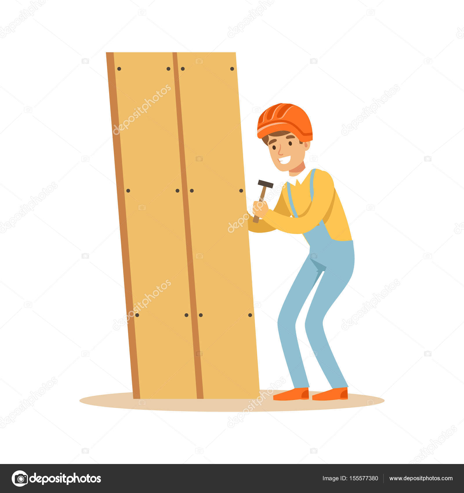 Young smiling carpenter man building new furniture, woodworker ...