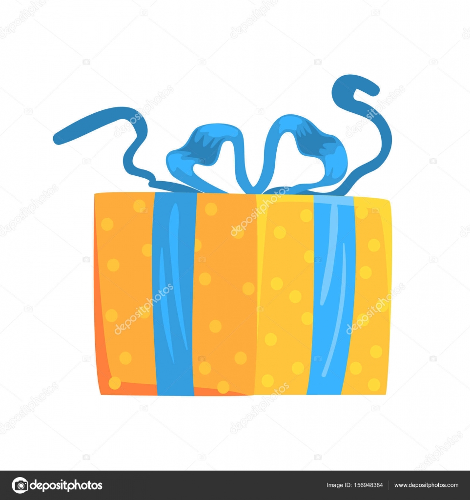 Yellow gift box with blue ribbon cartoon vector Illustration Stock ...