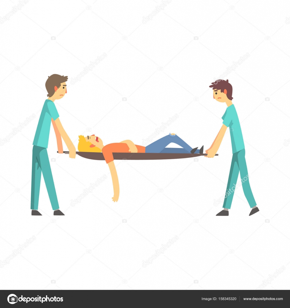 Paramedic giving help to an injured person after accident cartoon ...