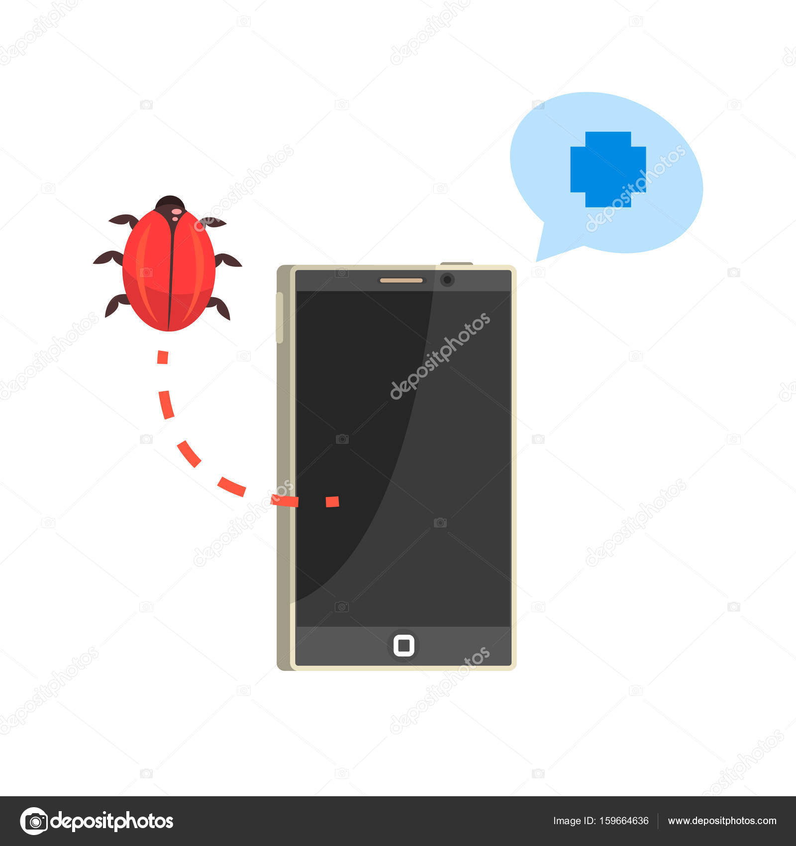 Smatphone and red bug, cybersecurity cartoon vector Illustration Stock ...