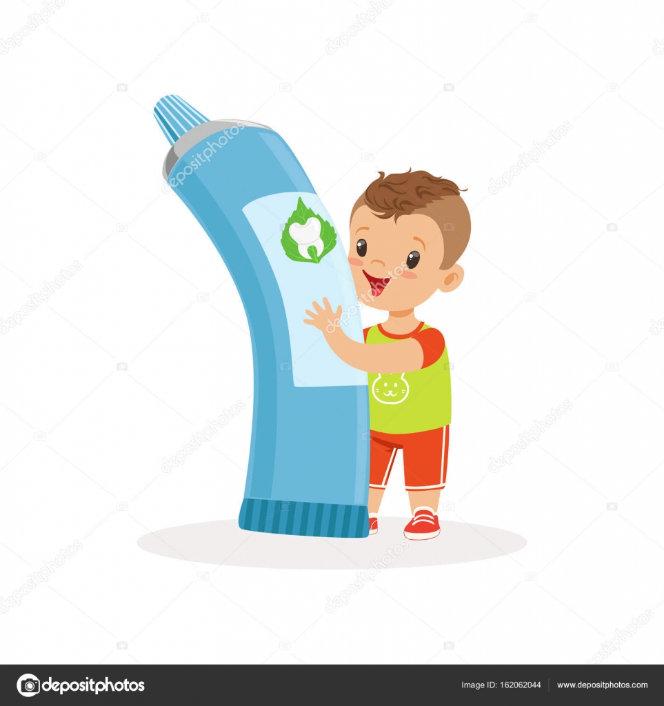 Boy standing and holding toothpaste Stock Vector Image by ©TopVectors ...