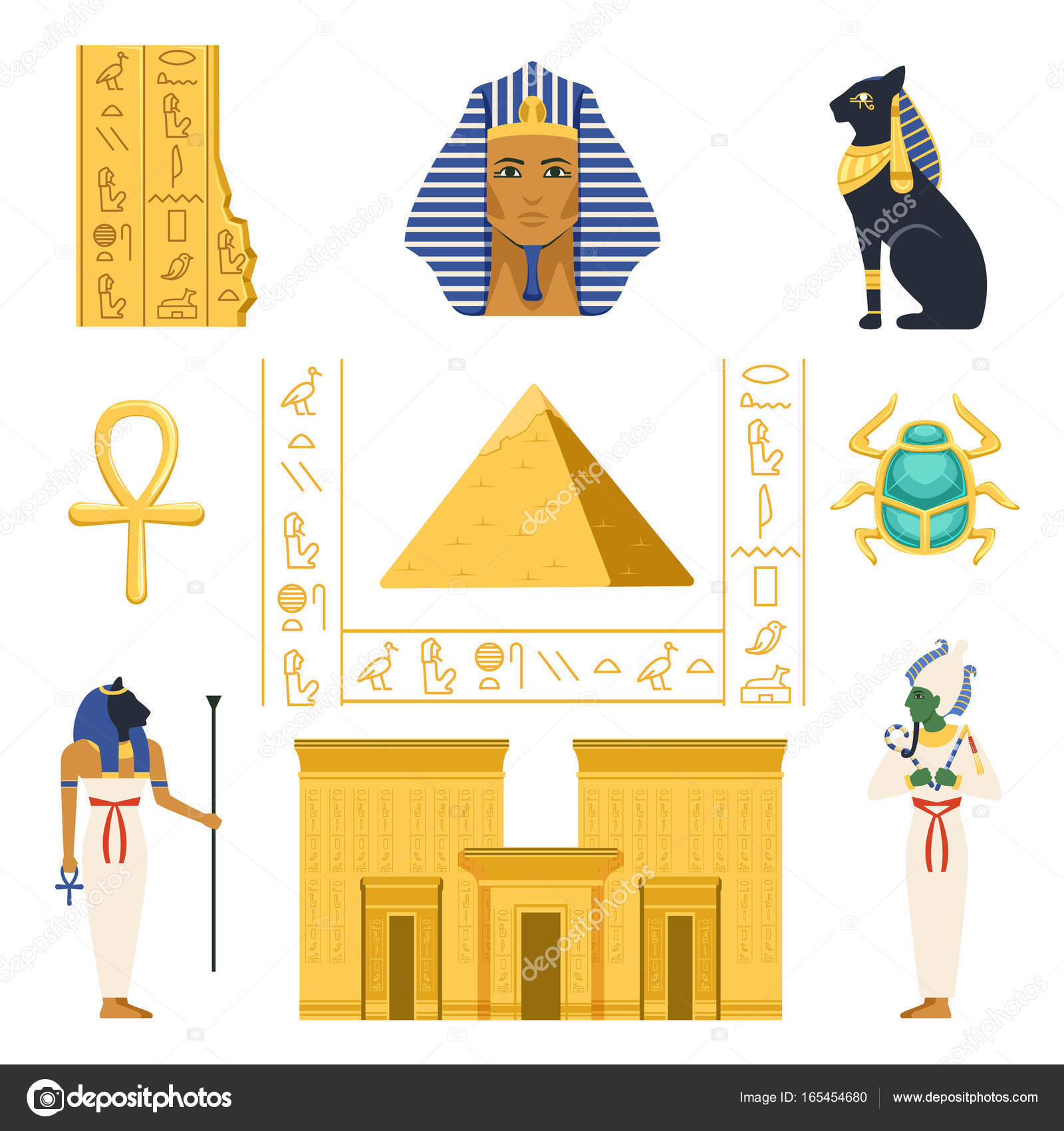 Egypt set, Egyptian ancient symbols colorful vector Illustrations Stock ...