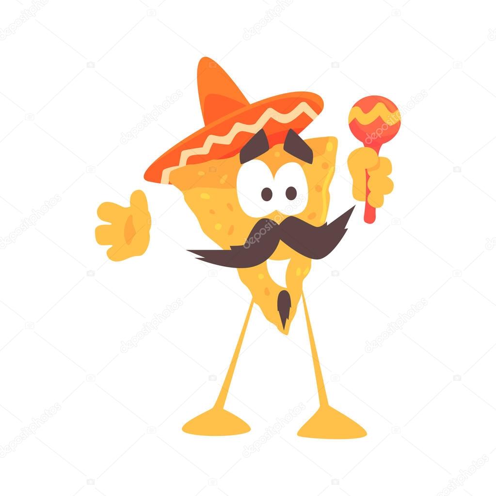 Funny cartoon Mexican nachos chip character wearing sombrero hat ...