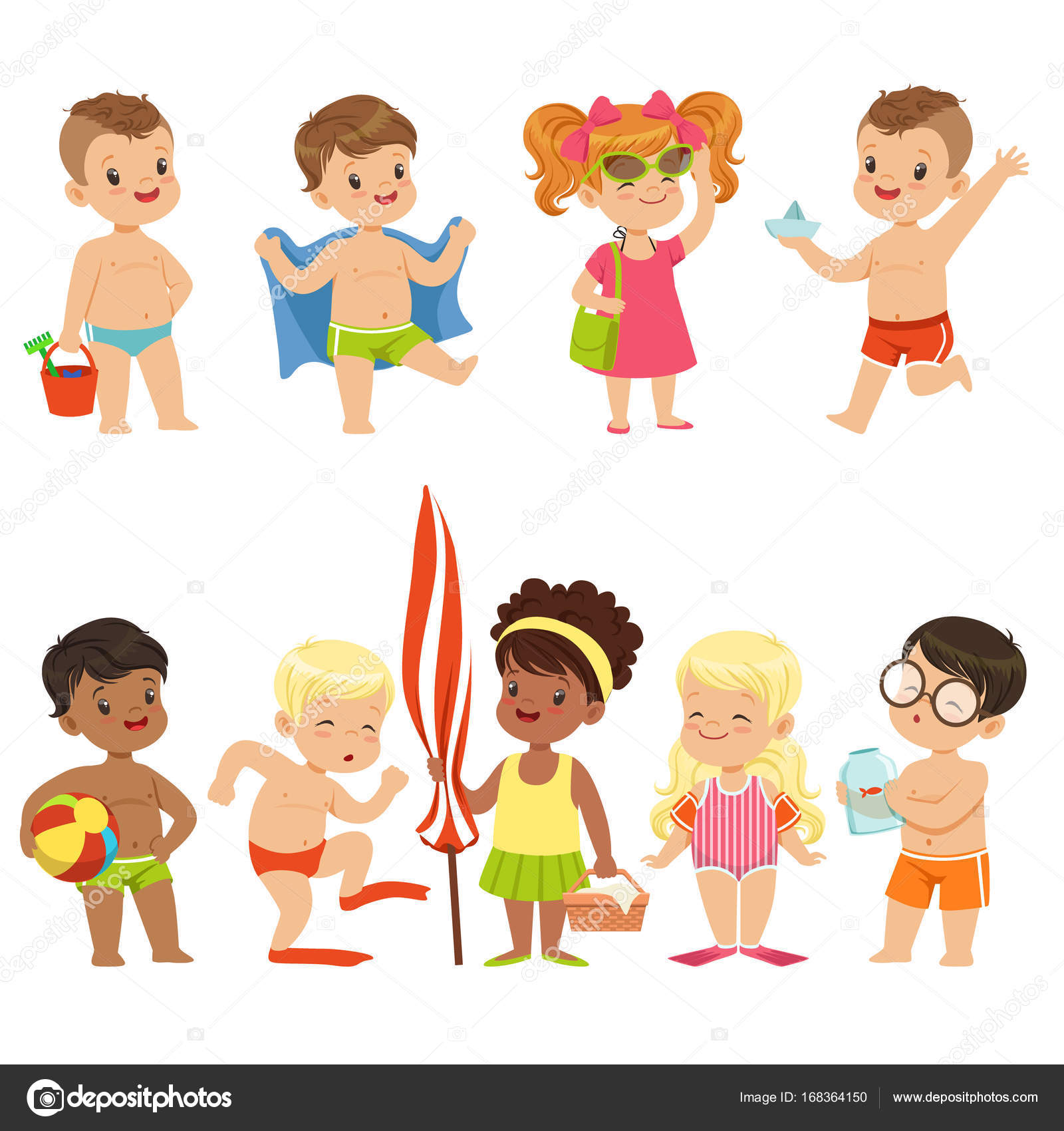 Bonito Kid Toons na praia Litoral Vetor de ©TopVectors 168364150