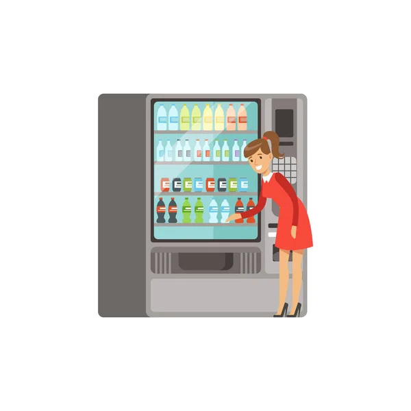 Vending machines with different food and drinks vector illustration. People choosing various ...