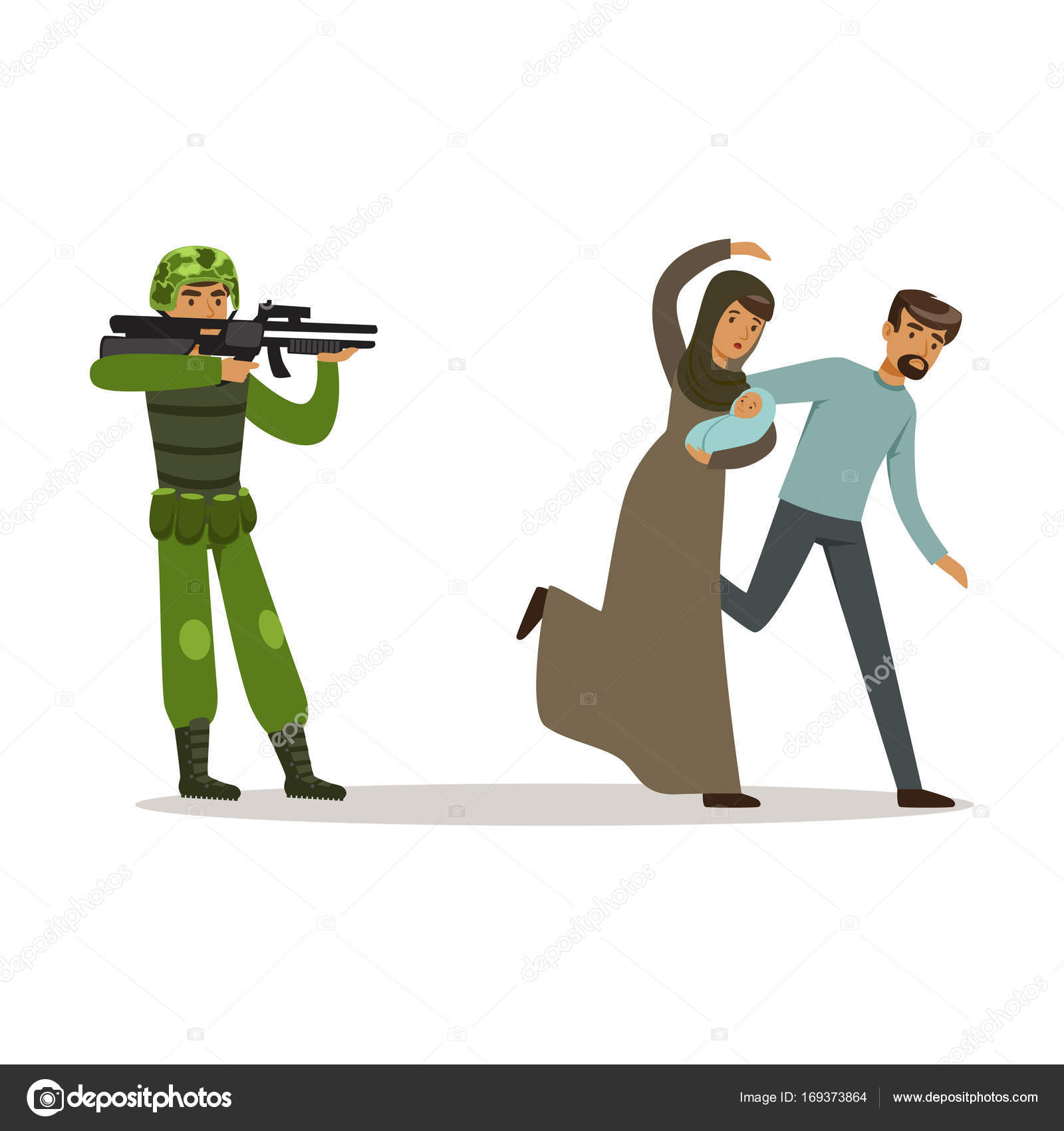 Stateless refugee family couple escaping from war vector Illustration ...