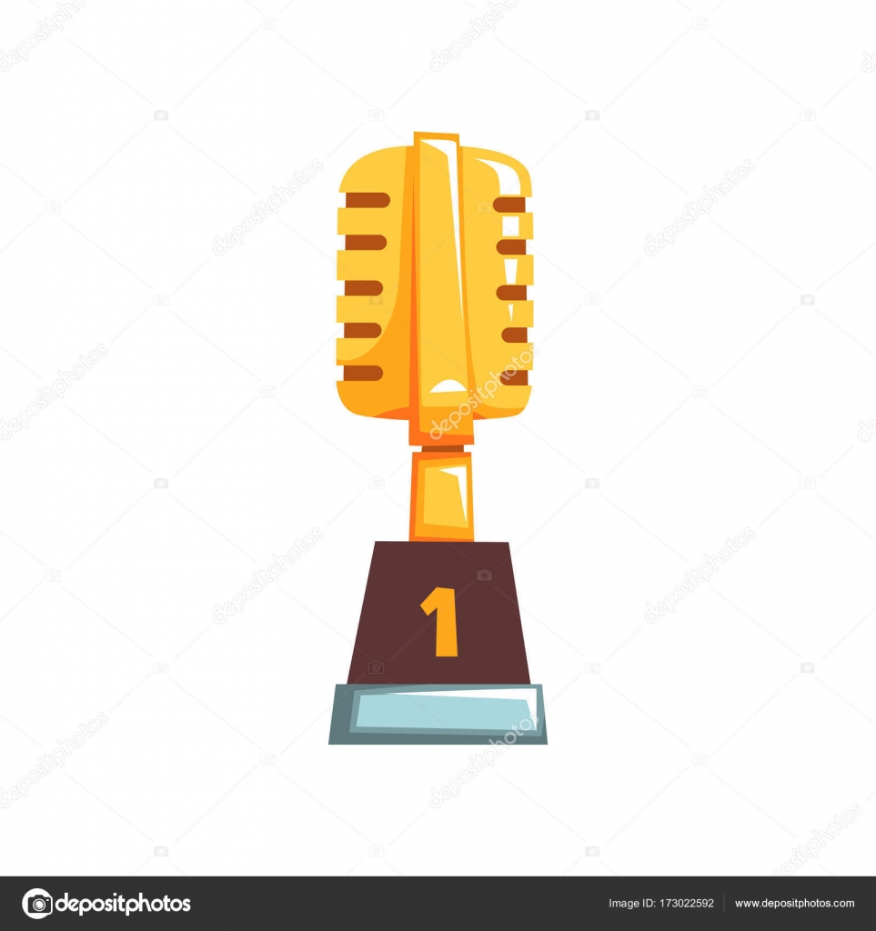 Illustration of golden trophy with retro microphone. Award for ...
