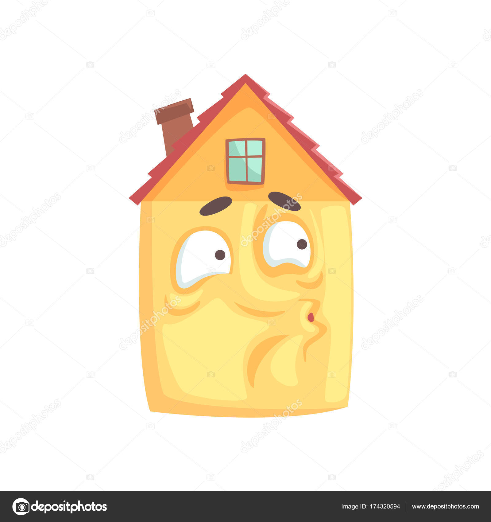 Cute house character whistling, funny facial expression emoticon ...