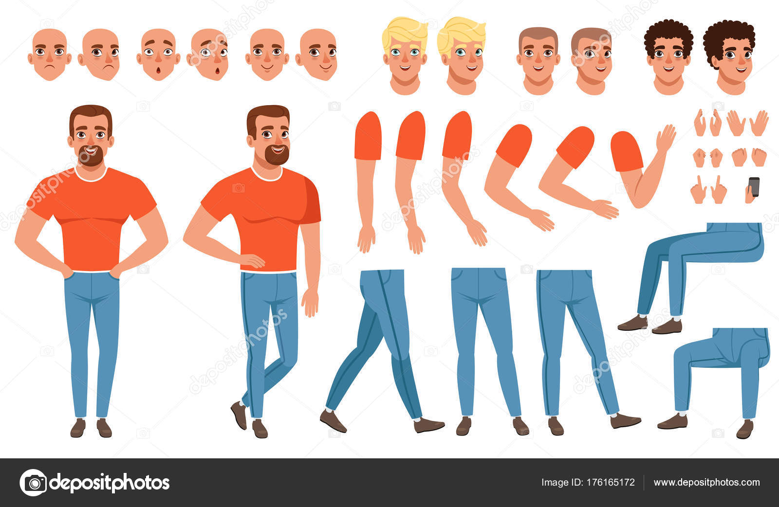 Creation set of young man, constructor for animation. Full length ...