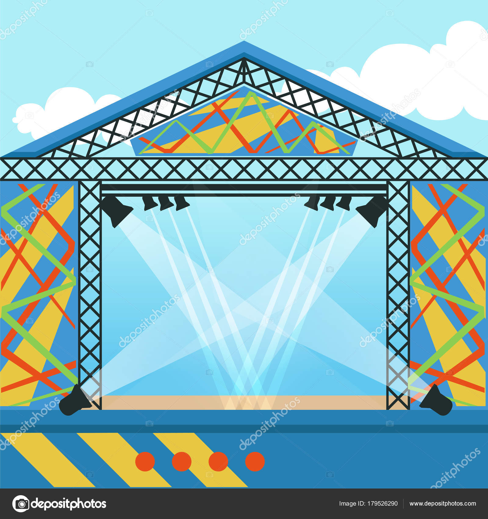 Stage for open air festival, music event or rock concert. Scene ...