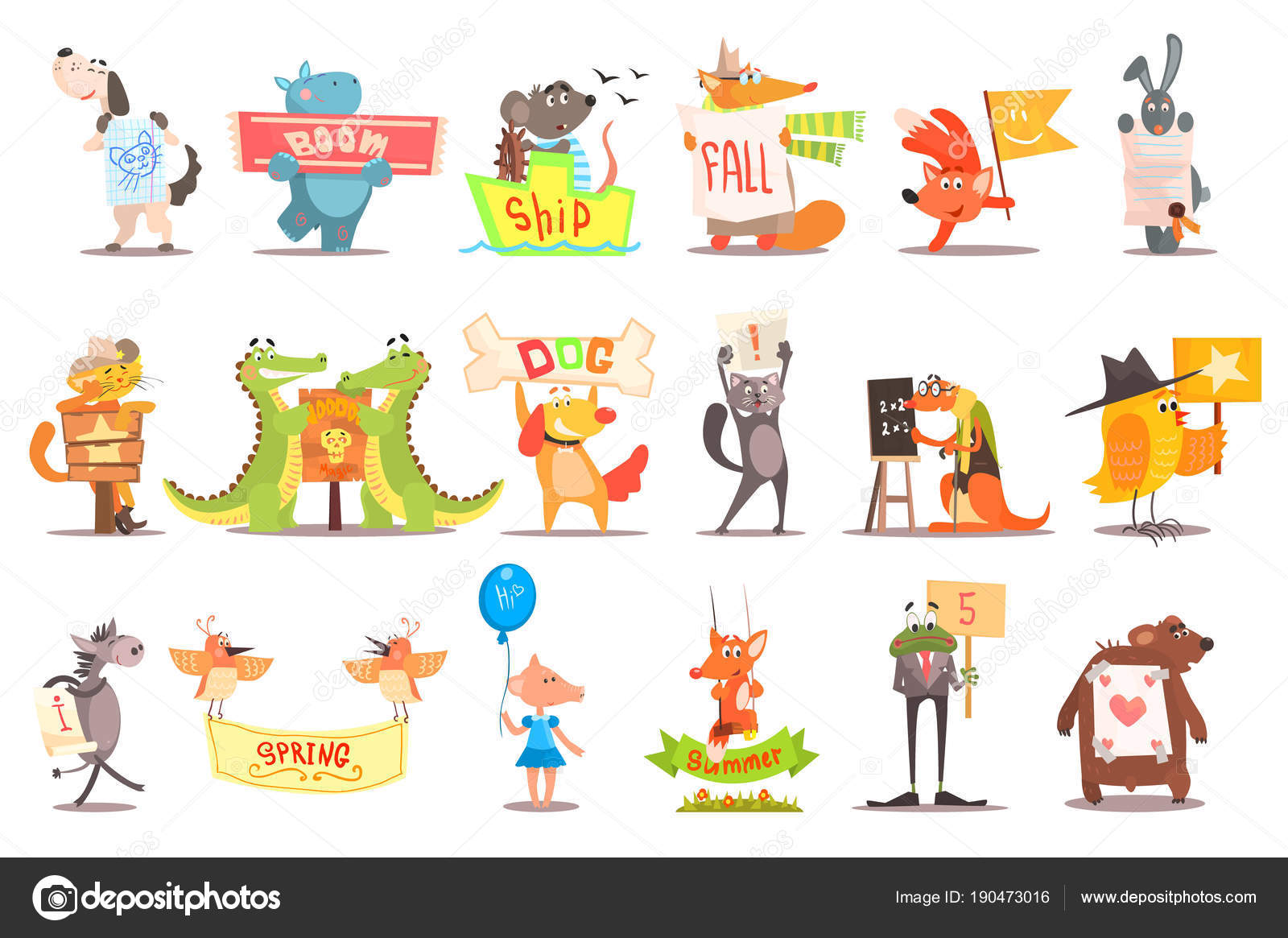 Set of wild animals and domestic pets with various messages. Funny ...