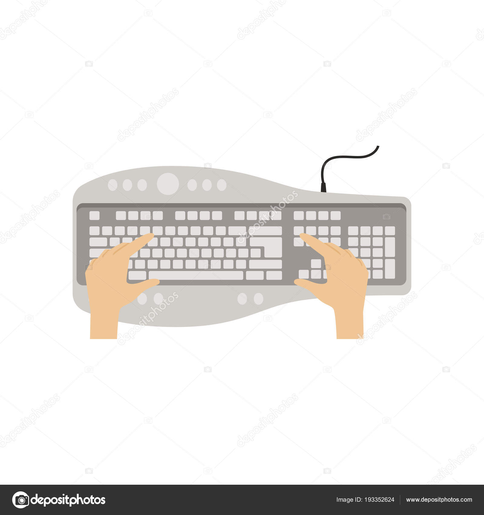 Hands on computer keyboard, people working with computer, top view ...