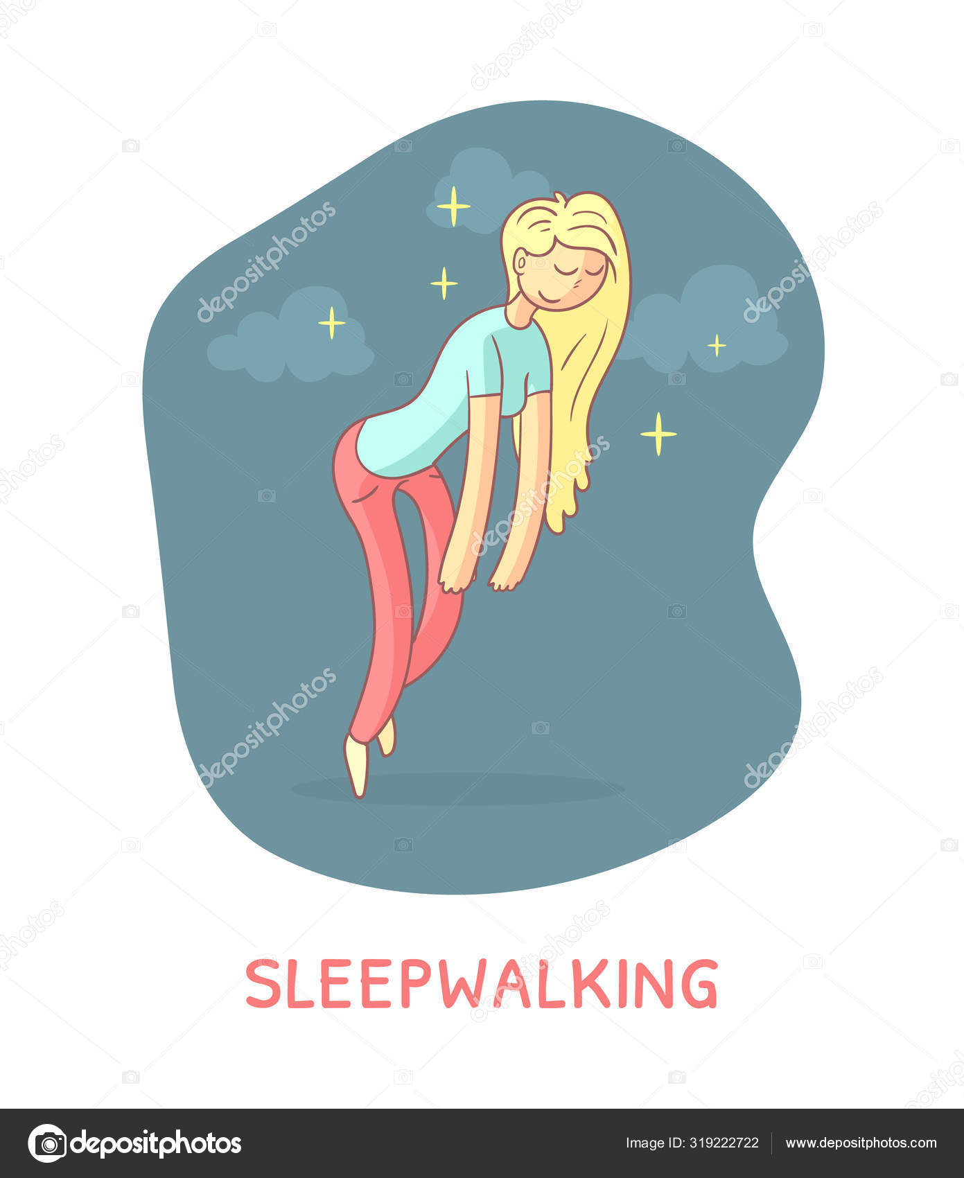 Sleepwalking Banner Template, Girl Walking at Night in a Dream Vector ...