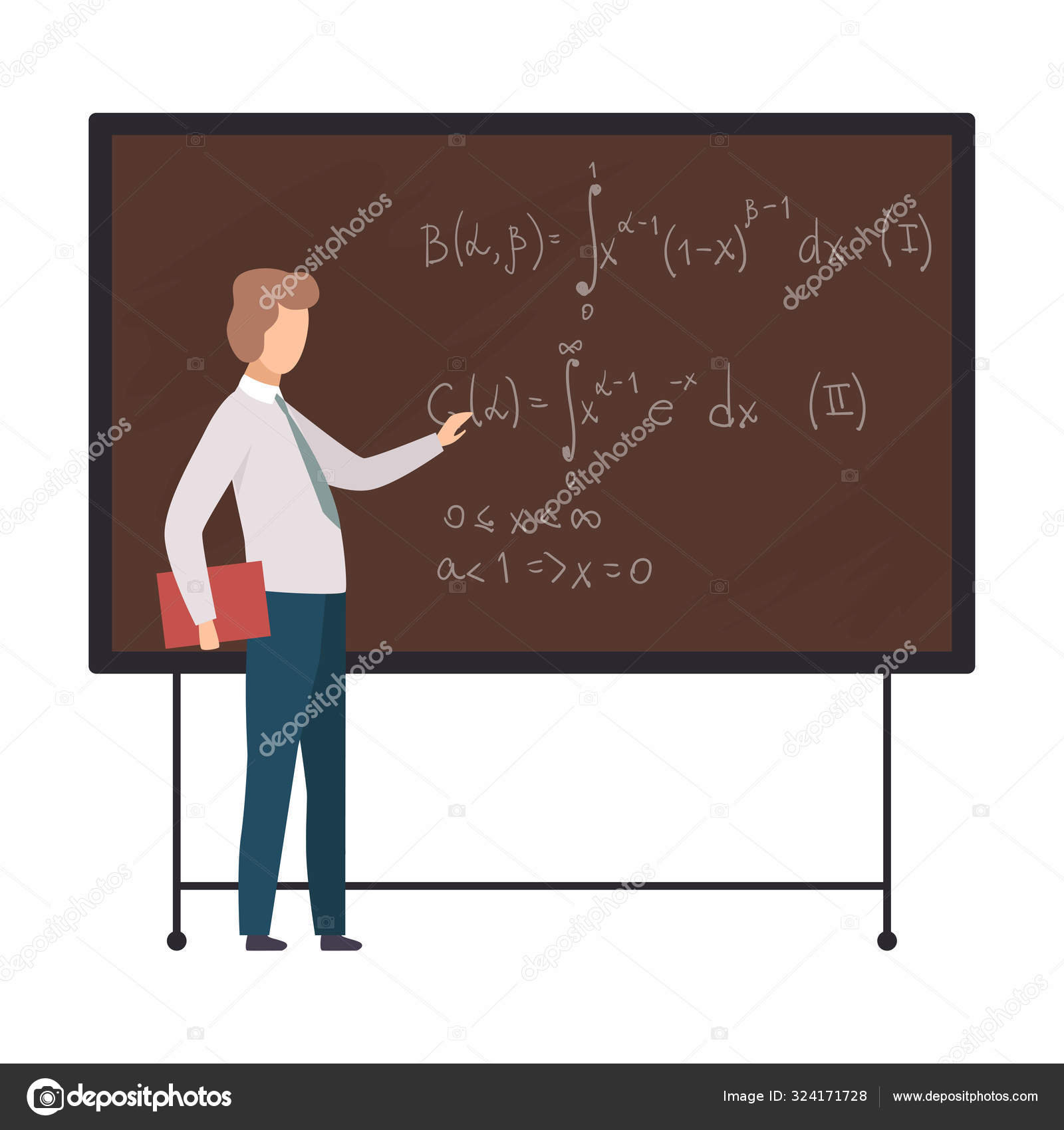 Image vectorielle Jeune professeur de mathématiques debout au tableau ...