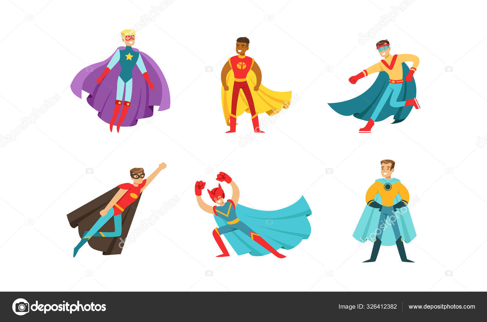 Superheroes Characters in Different Poses Vector Set Stock Vector Image ...