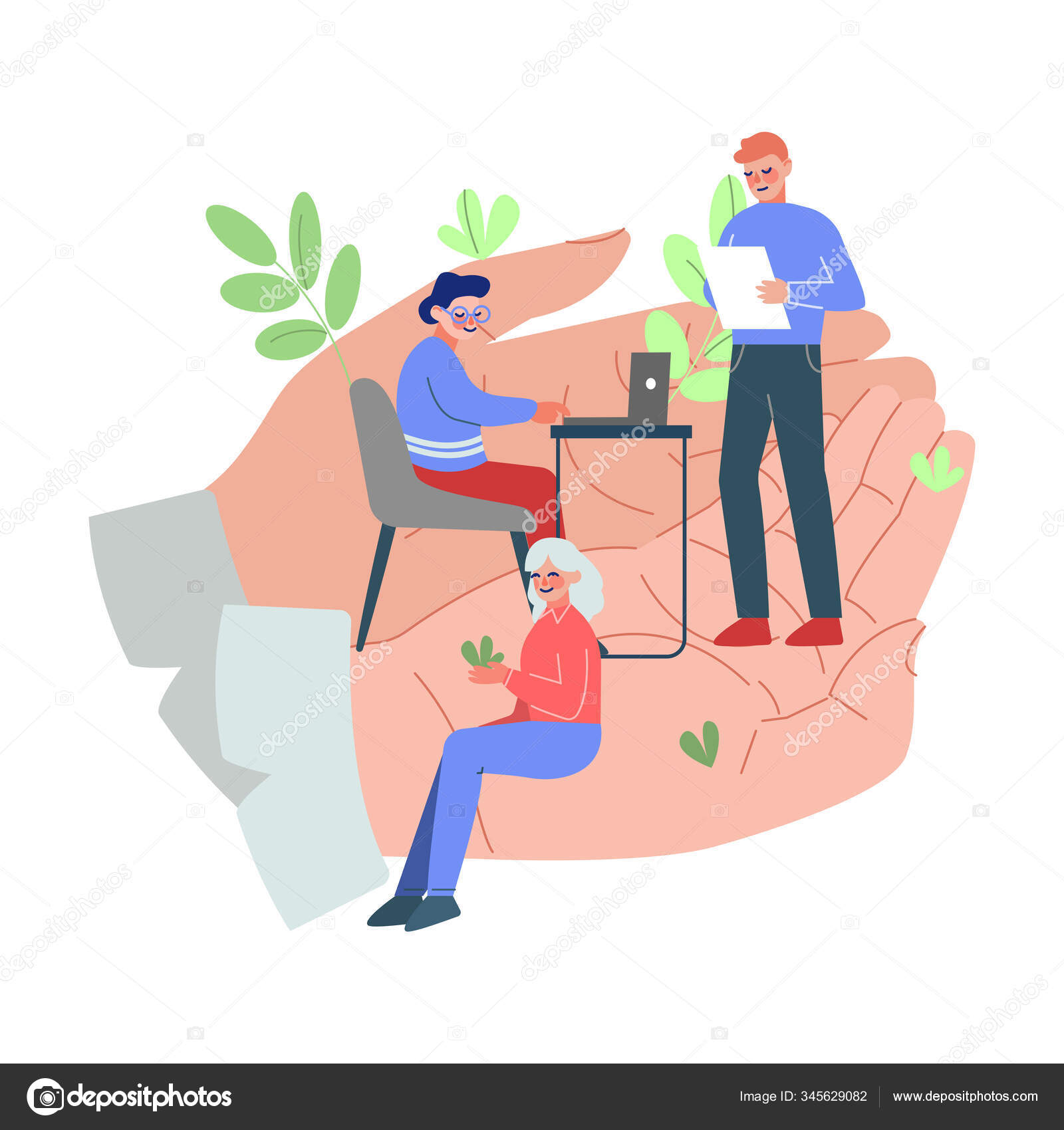 Tiny Office Employees Working in Giant Hands, Office Staff Care ...