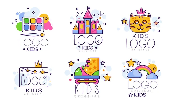 Collection of kids logo templates set, kids cafe, club, life colorful ...