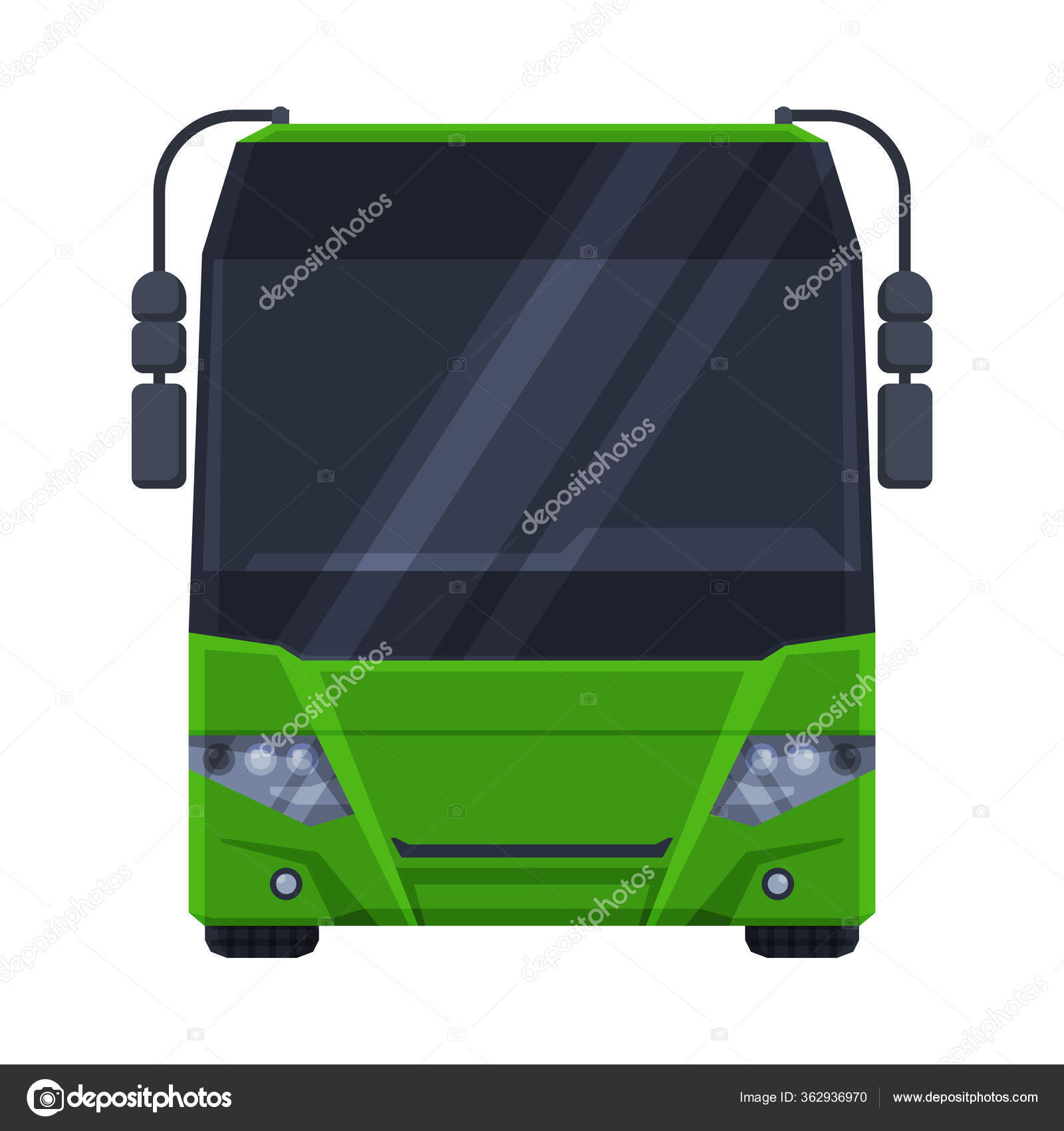 Vue de face de l'autobus vert, illustration vectorielle plate de véhicule de transport en commun ...