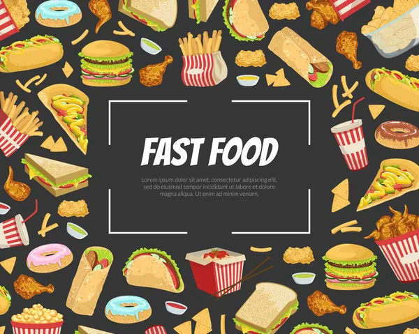 Fast food menu or restaurant background vector illustration. Poster ...