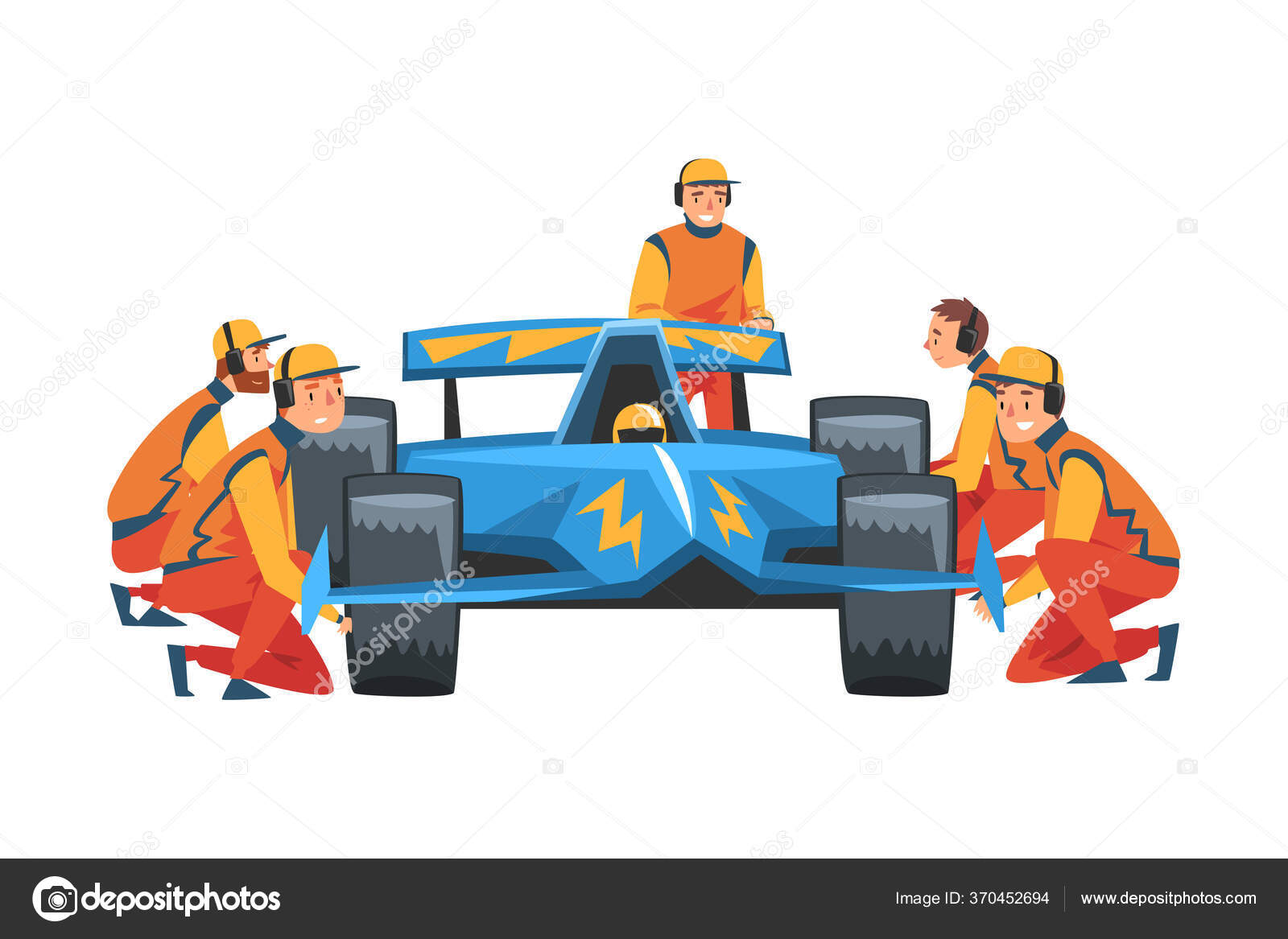 Pit Stop Crew Members in Uniform Changing Tire Wheels, Maintenance of ...
