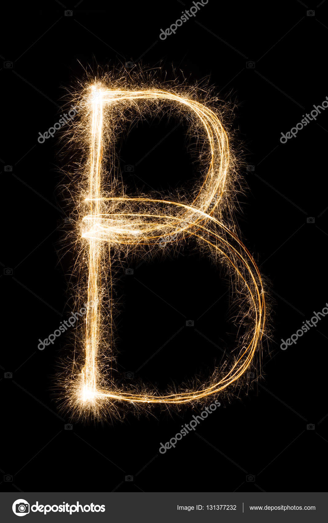 English Letter B from sparklers alphabet on black background. Stock ...