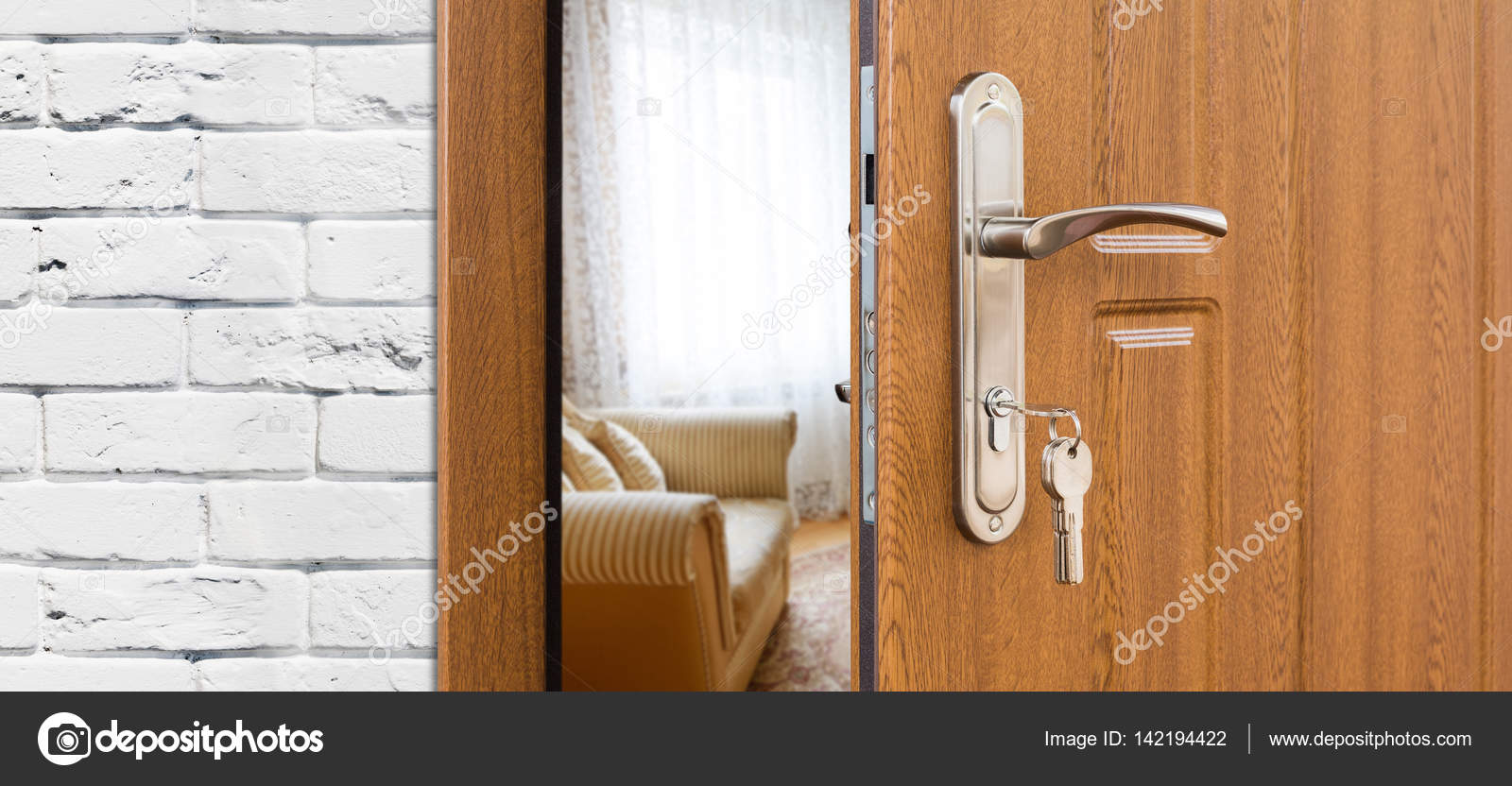 Half open door of a modern living room closeup. Stock Photo by ©Milkos ...