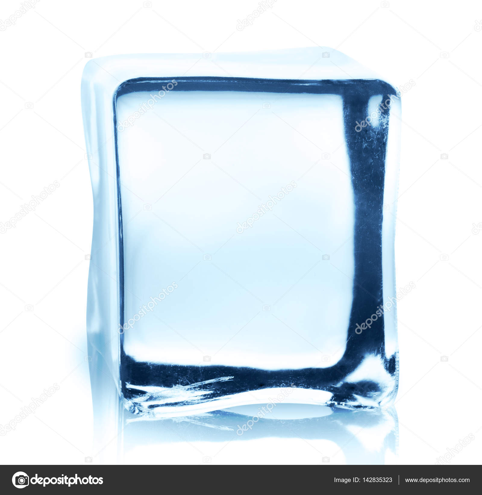 Transparent ice cube with reflection isolated on white. — Stock Photo ...