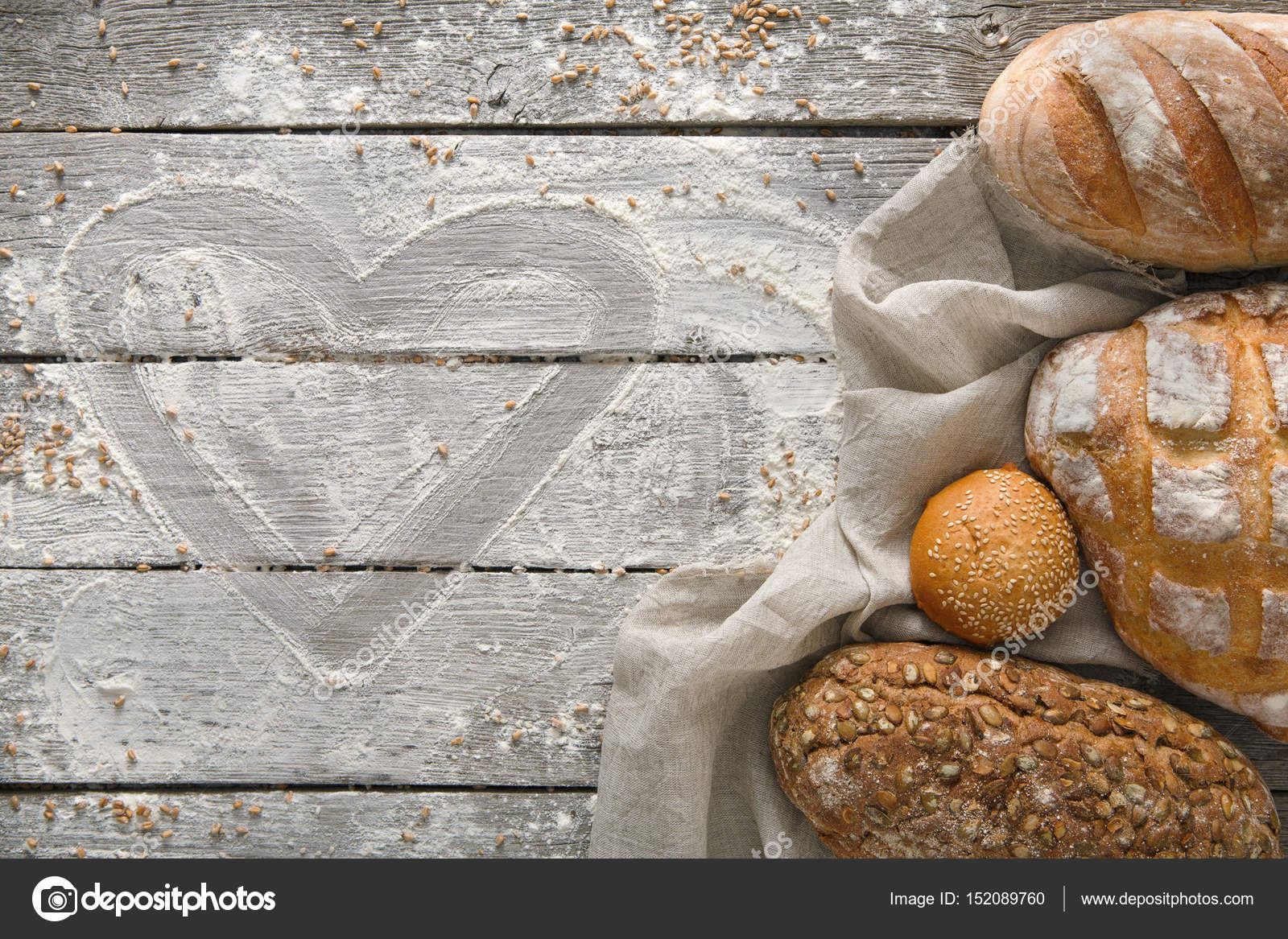 Bread bakery background. Brown and white wheat grain loaves composition ...
