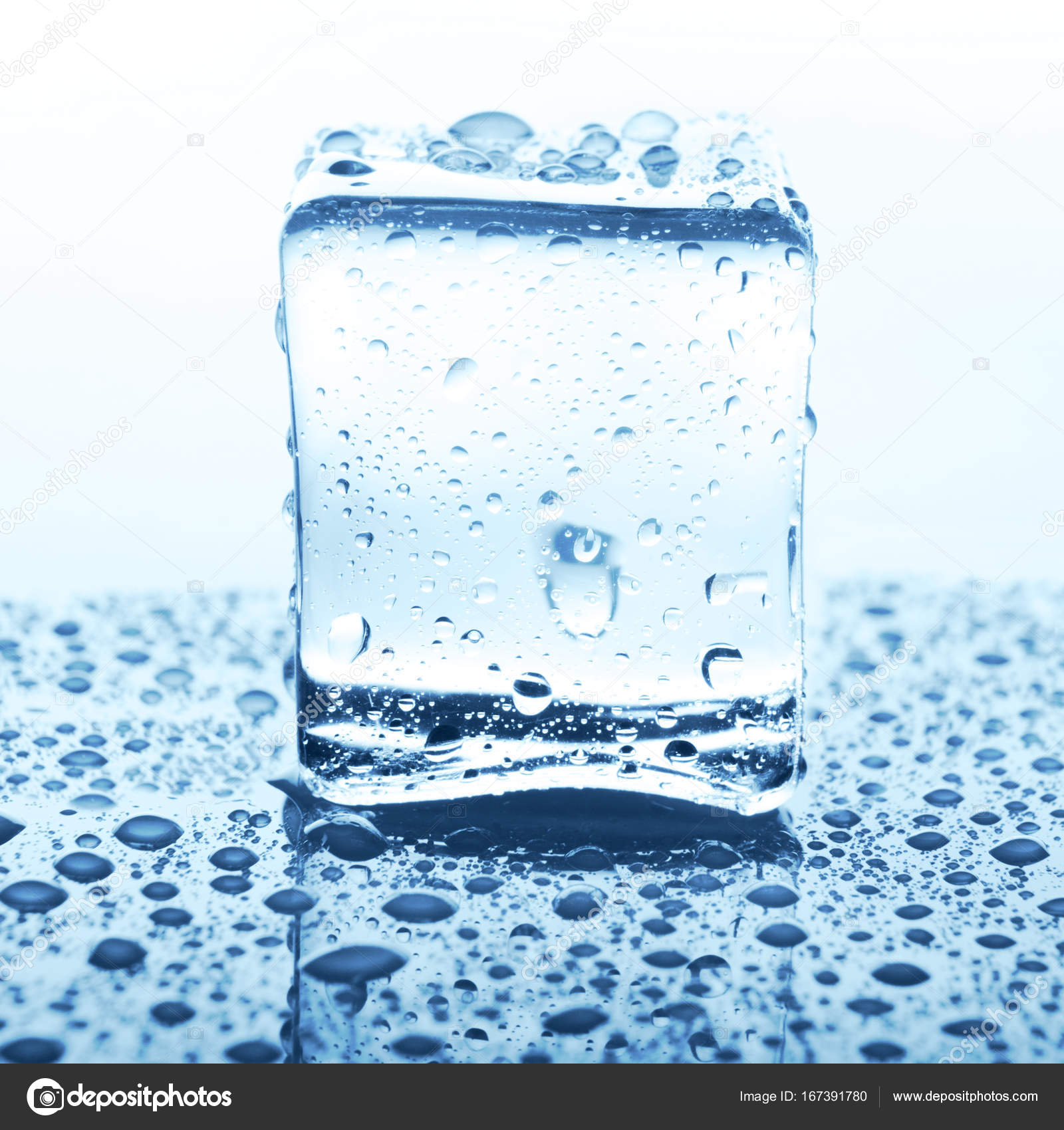 Cubo de hielo transparente con reflexión sobre el blanco — Foto de ...