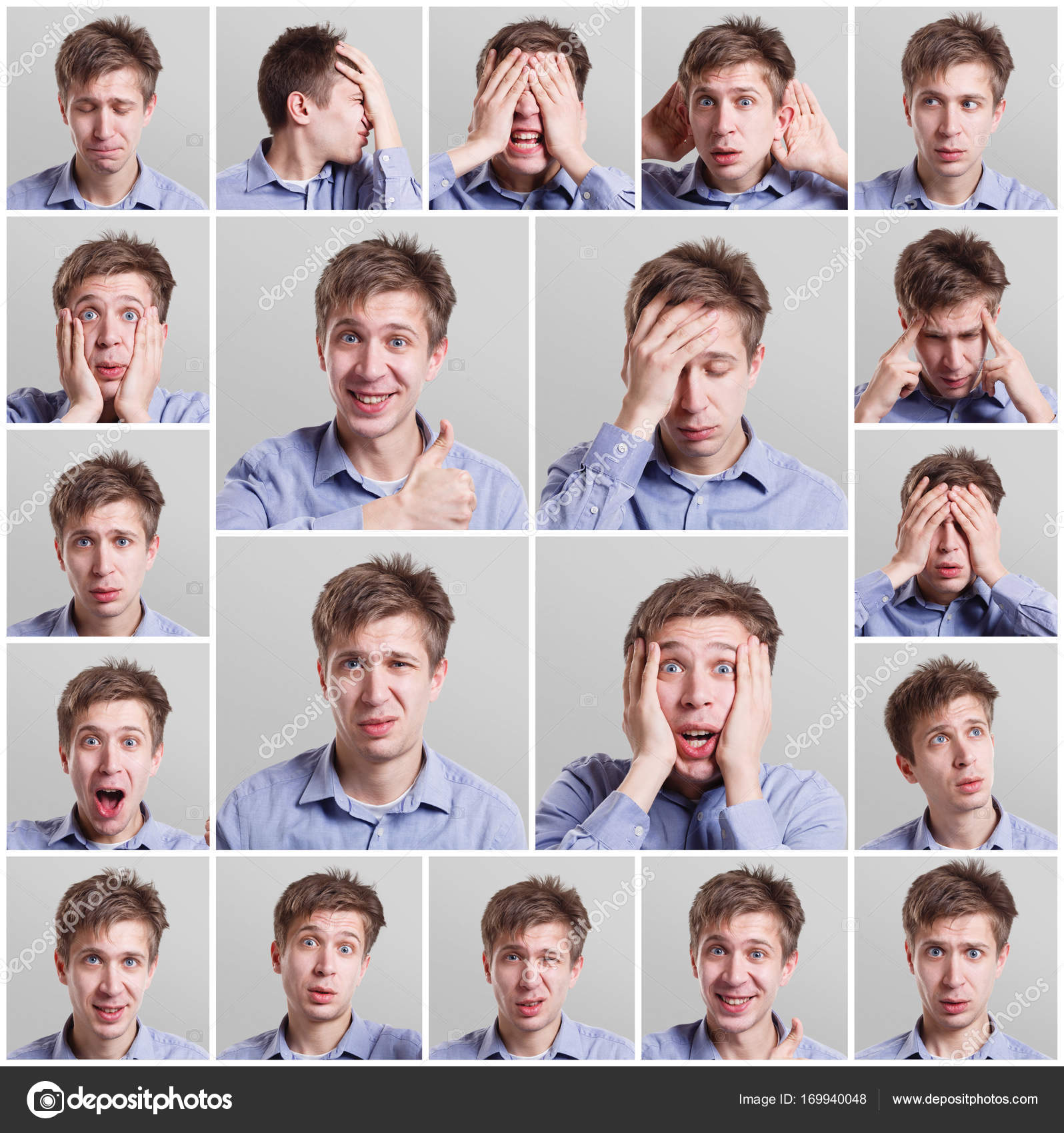 Set of young mans portraits with different emotions Stock Photo by ...