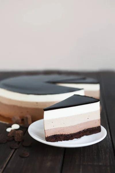 Triple chocolate layer mousse cake with glaze Stock Photo by ©Milkos ...