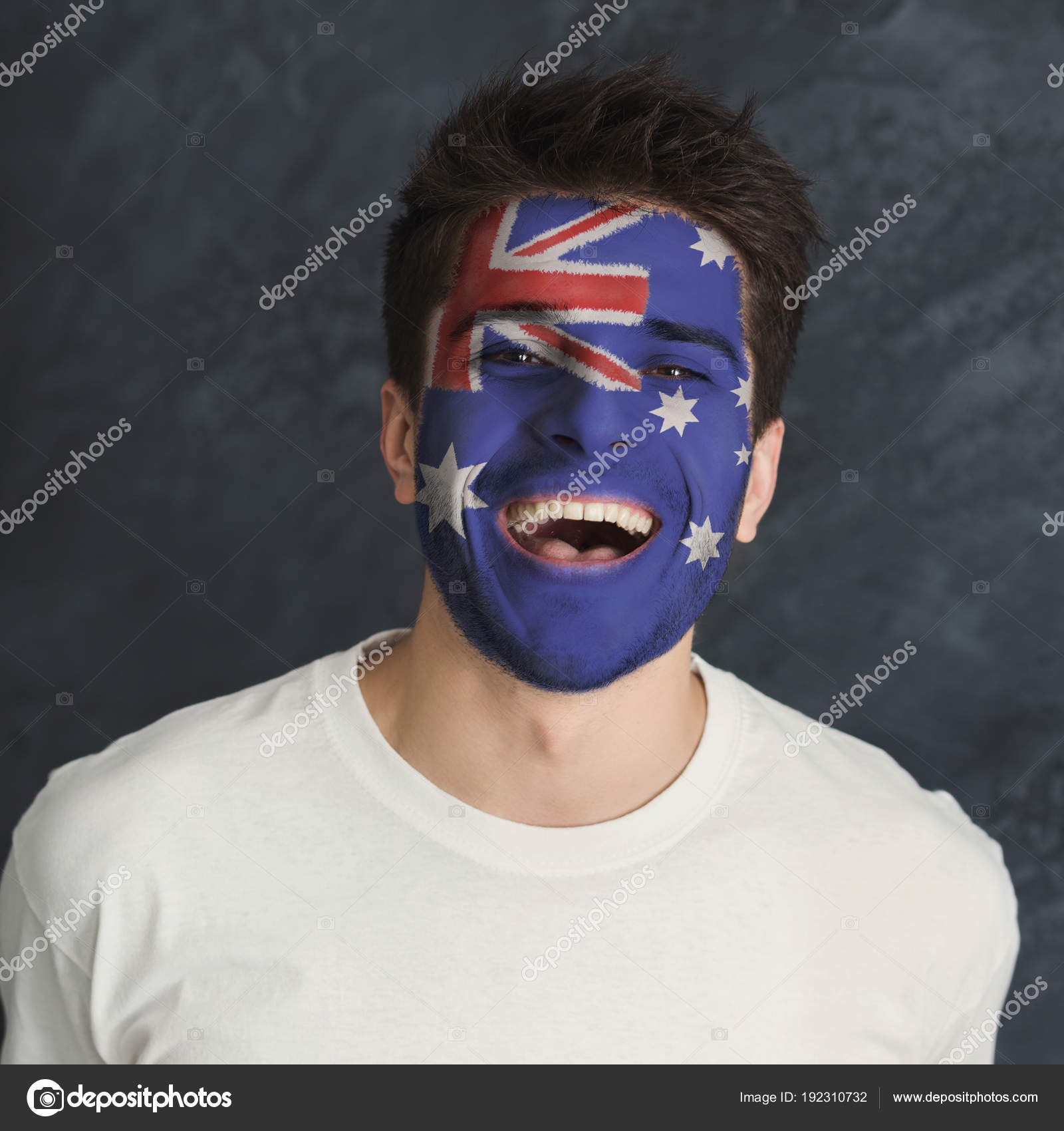 Young man with Australia flag painted on his face Stock Photo by ...