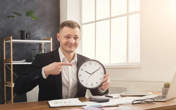 Handsome Manager Alarm Clock Office Stock Photo by ©belchonock 180346384