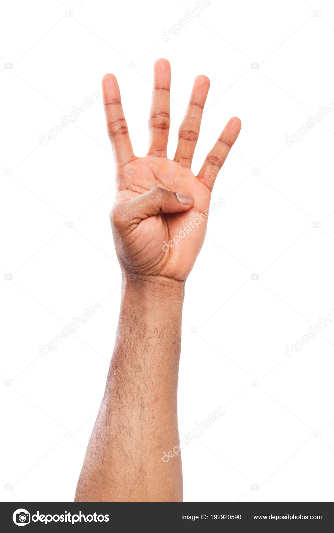 Black hand showing number four isolated Stock Photo by ©Milkos 192920590