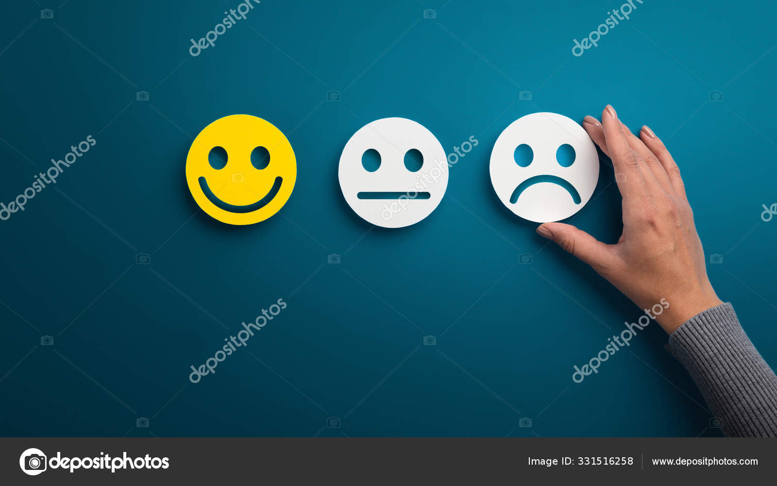 Woman choosing sad or bad smiley face emotion — Stock Photo © Milkos ...