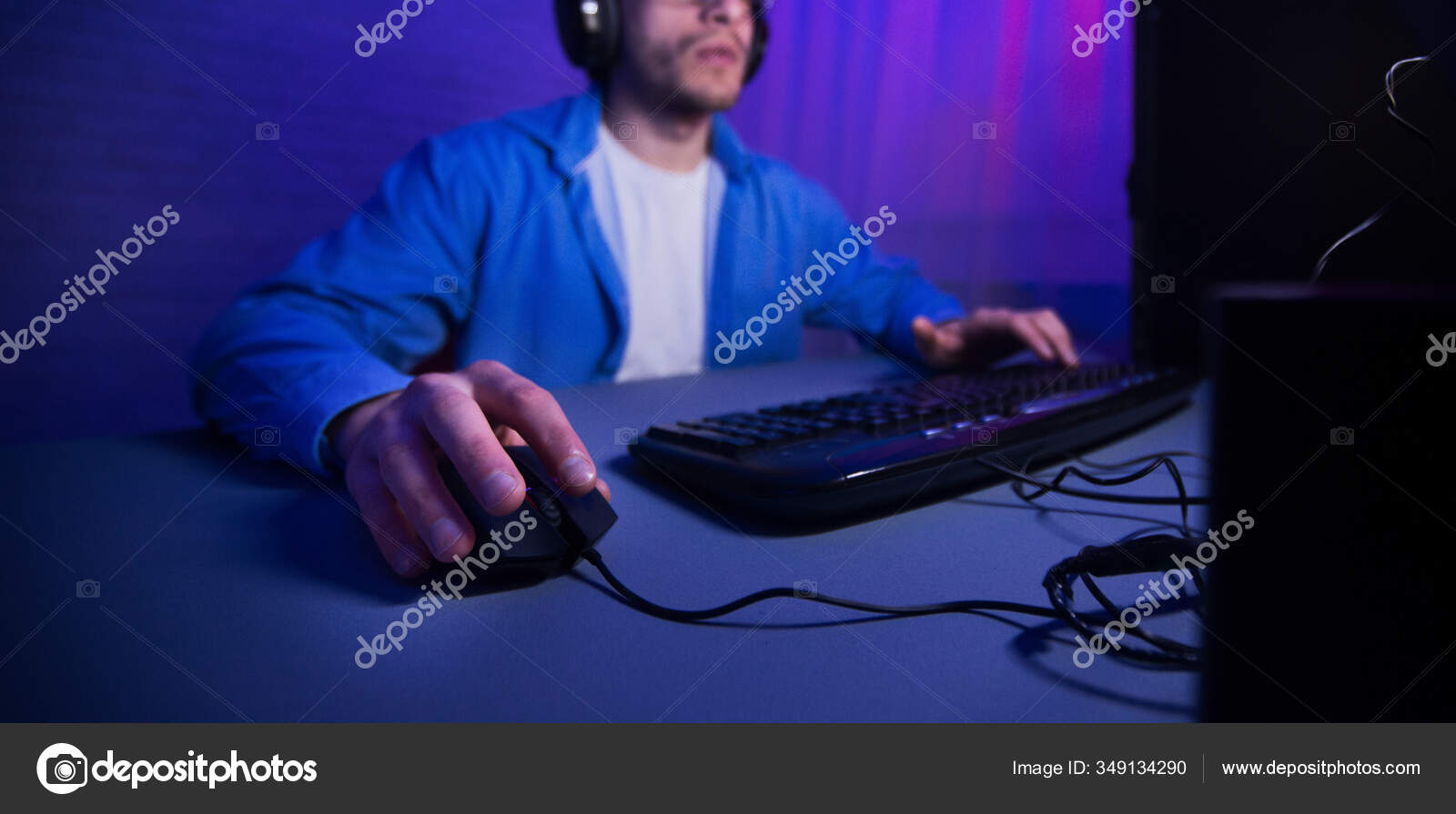 Unrecognizable Man Playing Computer Games Overnight Sitting Indoor ...