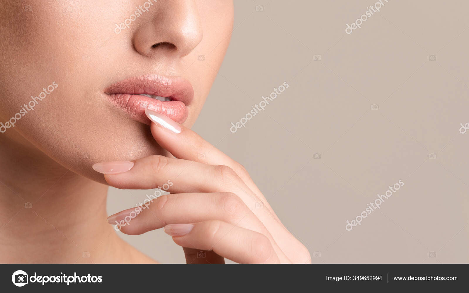 Unrecognizable Model Girl Touching Lips Posing In Studio, Cropped ...