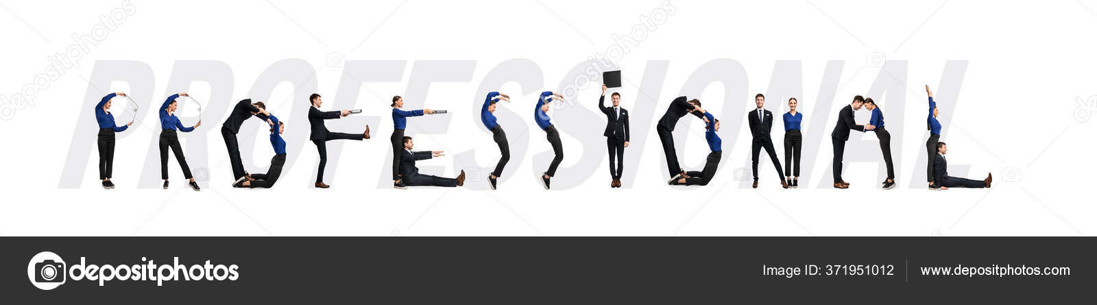 Group of people forming professional word at studio — Stock Photo ...