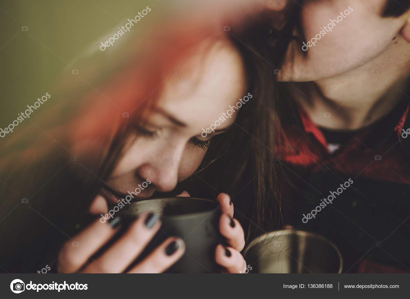 Lovers couple drinking a coffee — Stock Photo © KristinaPonomareva ...