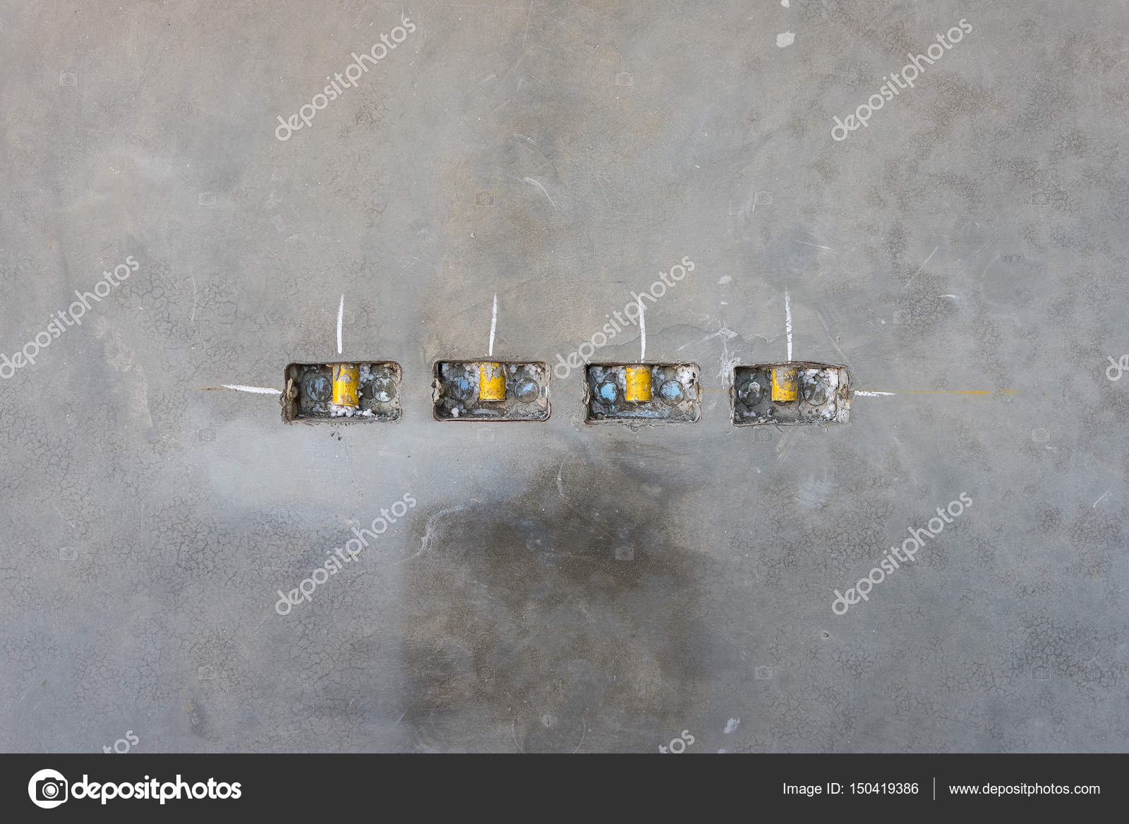 Electrical socket hole on precat concret wall, outlet electric w Stock ...