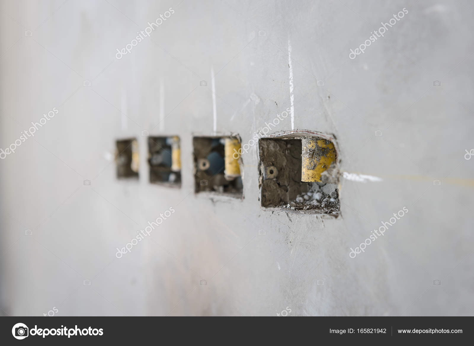 Electrical socket hole on precat concret wall, outlet electric w Stock ...