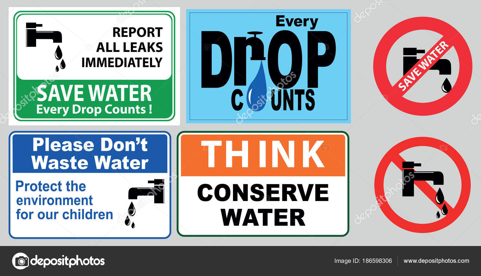 Save Water Sign Premium Vector | Save Water Concept Water Faucet Close