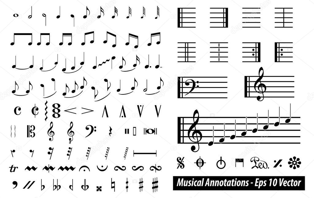 conjunto de anotaciones musicales o conceptos de elementos de notas ...