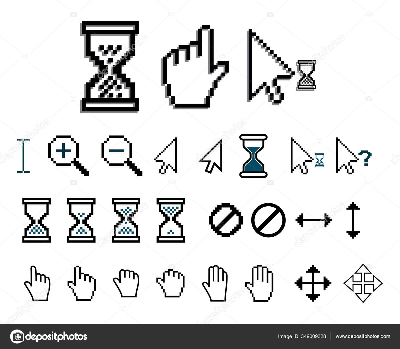 Conjunto Cursores Píxeles Píxeles Reloj Arena Píxeles Concepto Cursor ...