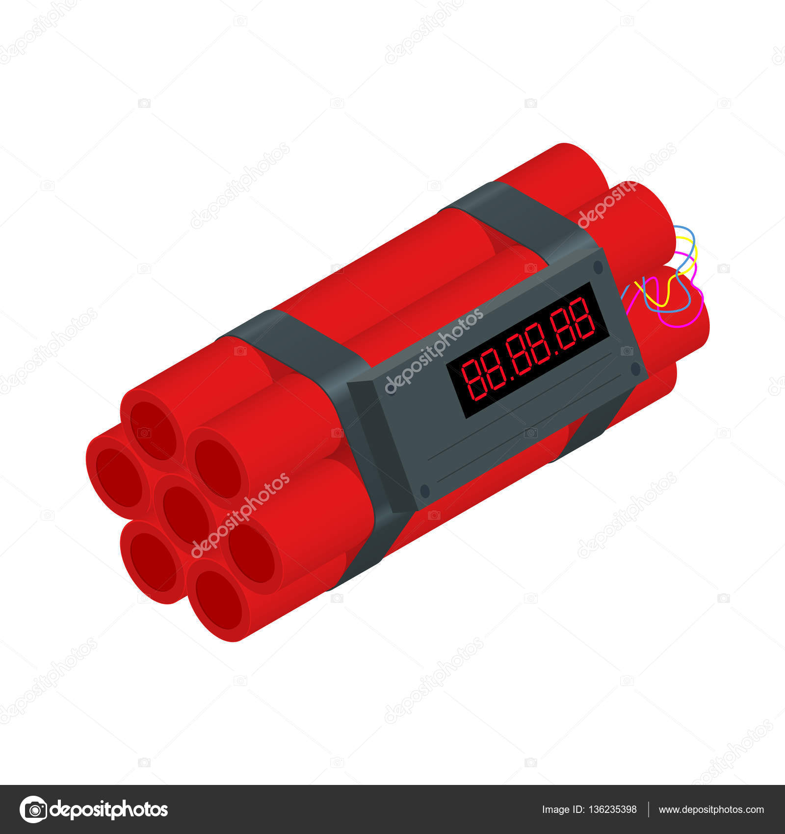 TNT time bomb explosive with digital countdown timer clock isolated on ...