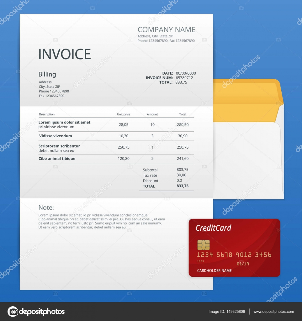 Single Invoice and credit card. Payment and billing invoices, business ...