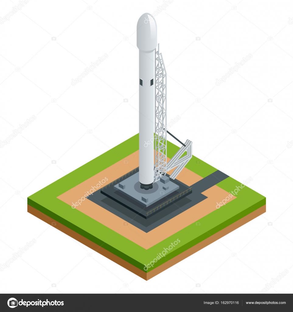 Isometric vector space rocket isolated on white the two-stage-to-orbit ...