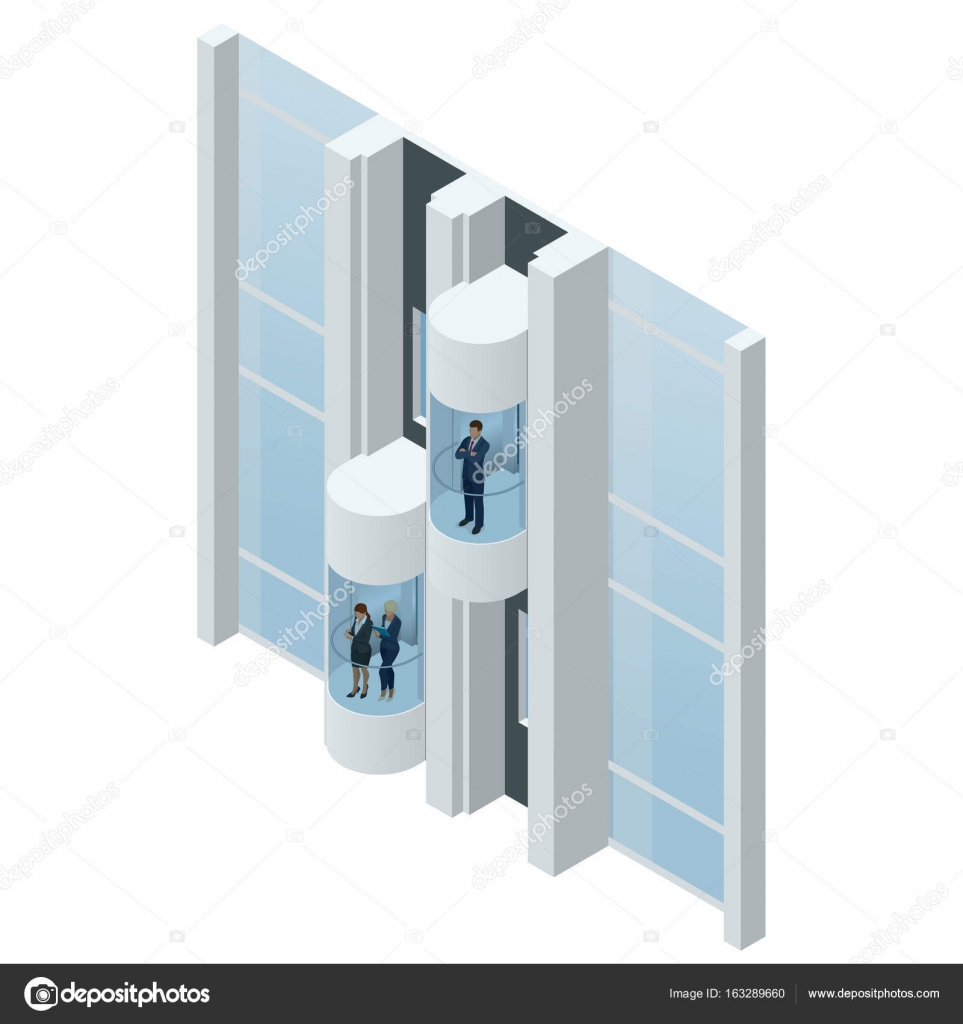 Glass futuristic cylindrical shape elevator or lift in the business ...
